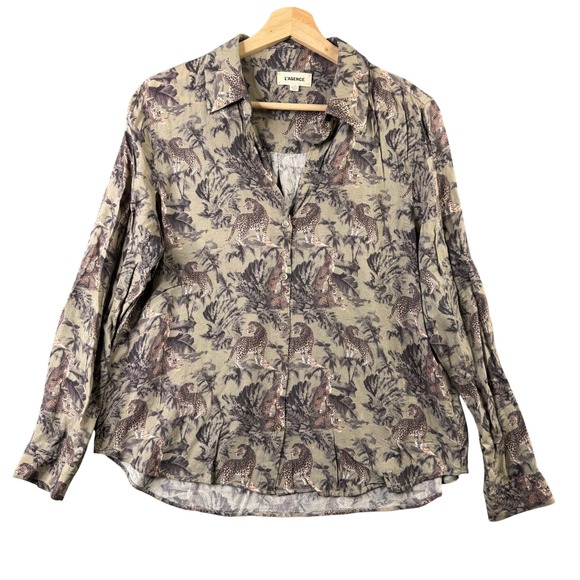 L'AGENCE | Tops | Lagence Leopard Jungle Print Viscose Button Down ...